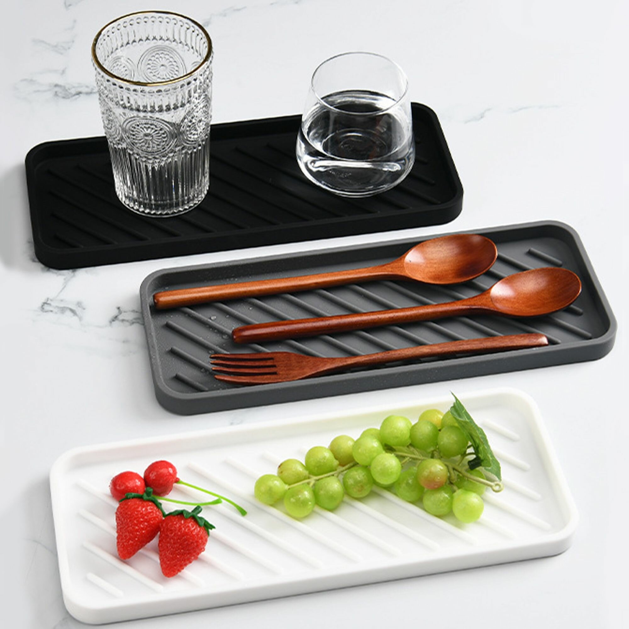 Cиликоновый коврик, подставка для губки и моющего средства на кухне, чёрный