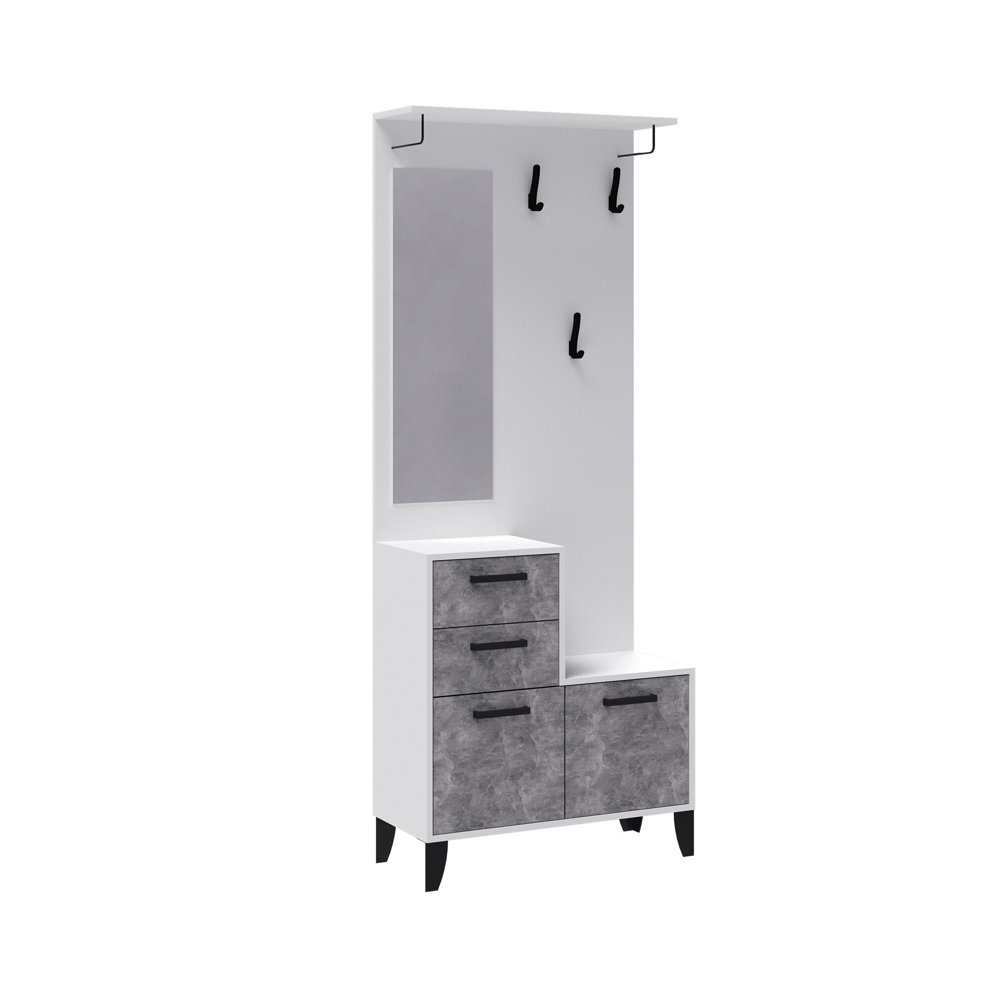 Прихожая для узкого коридора с зеркалом и тумбой Витра ЦС, 80х200х34 см, Белый / Ателье светлое