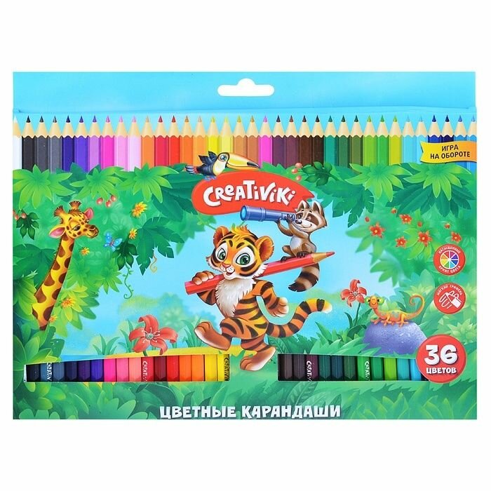 Карандаши цветные Creativiki 36 цветов, шестигранные, дерево (КЦ36КР)