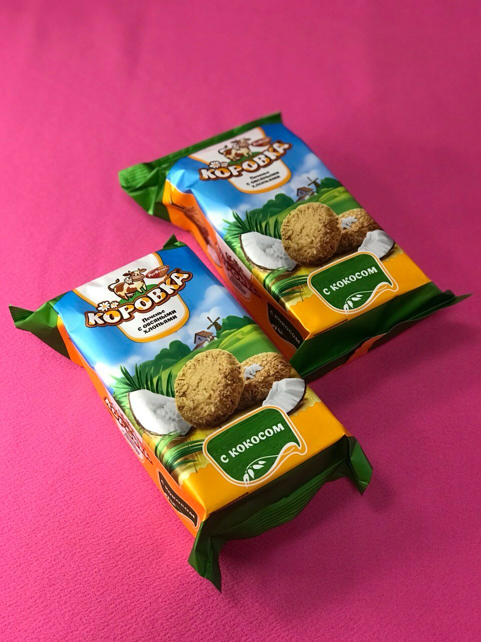 Печенье Коровка с овсяными хлопьями и кокосом, сдобное. 2 шт.