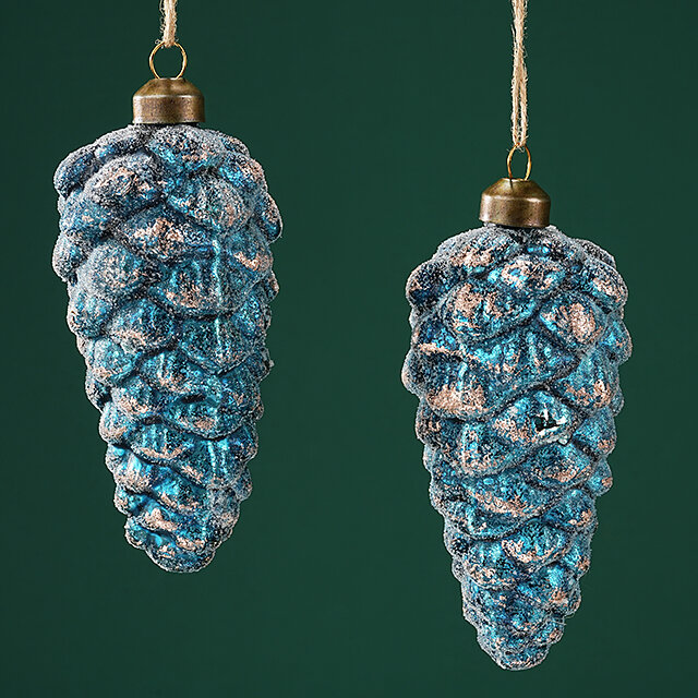 Елочные игрушки Шишки Bartolo 14 см синий, 2 шт, стекло, Winter Deco, 4060237