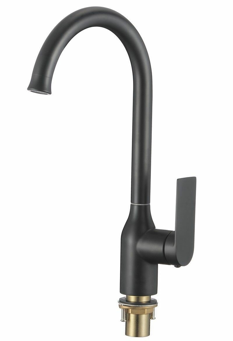Смеситель для раковины кран на кухню или ванну. Кухонный кран для воды настенный с высоким изливом для мойки. Сантехника для кухни VIKO V-7724 цвет черный матовый