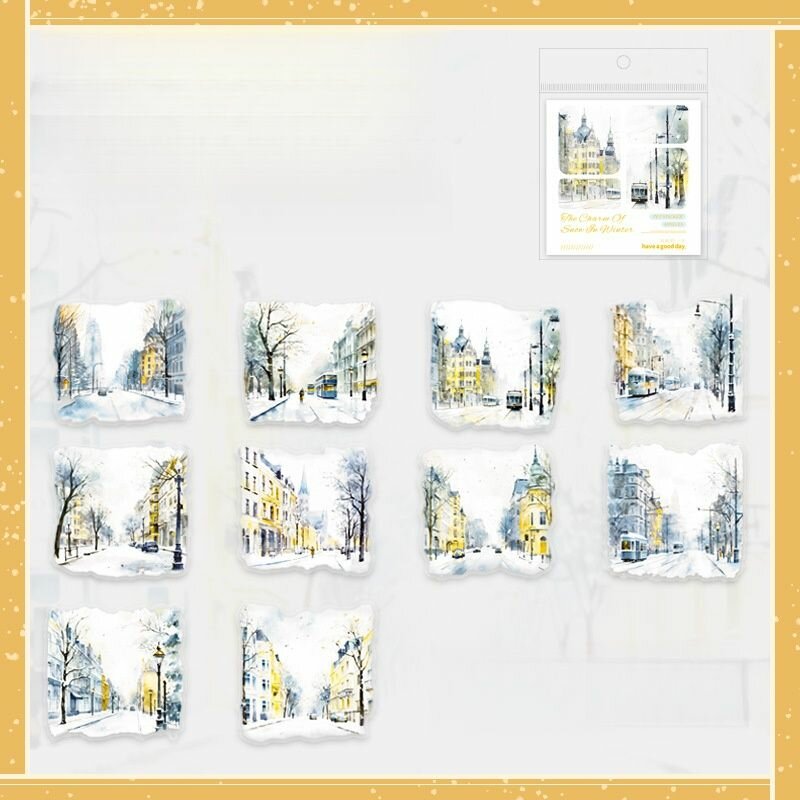 Набор наклеек, Mr.Paper, материал PET, тема зимнего пейзажа, 10 листов/книга, может украсить настольный календарь, блокнот, настольный компьютер