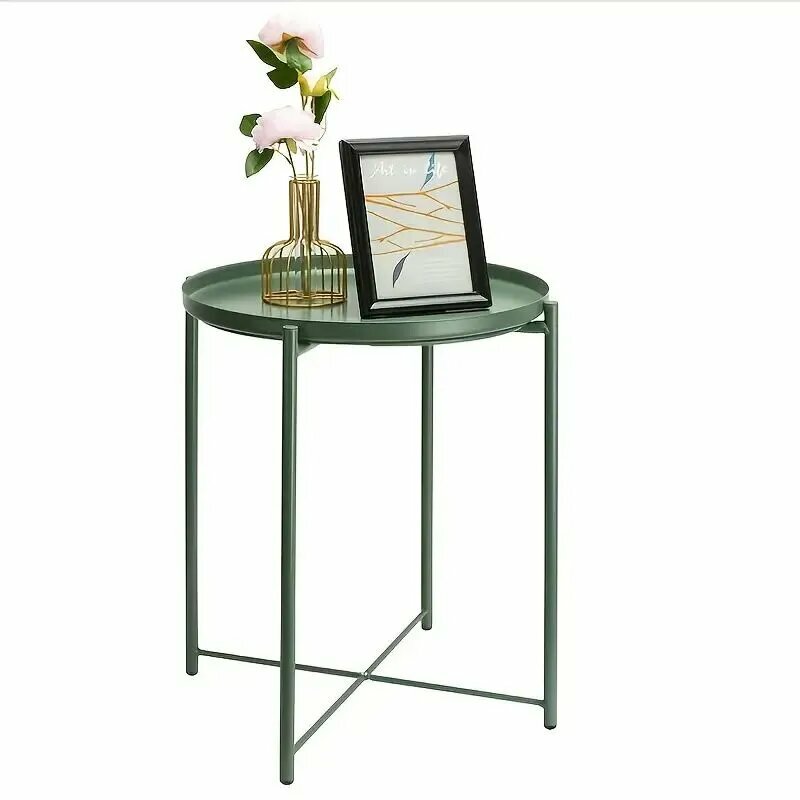 Приставной столик, металл, кованый, зелёный, круглый, 4 ножки, 44x44x52 см