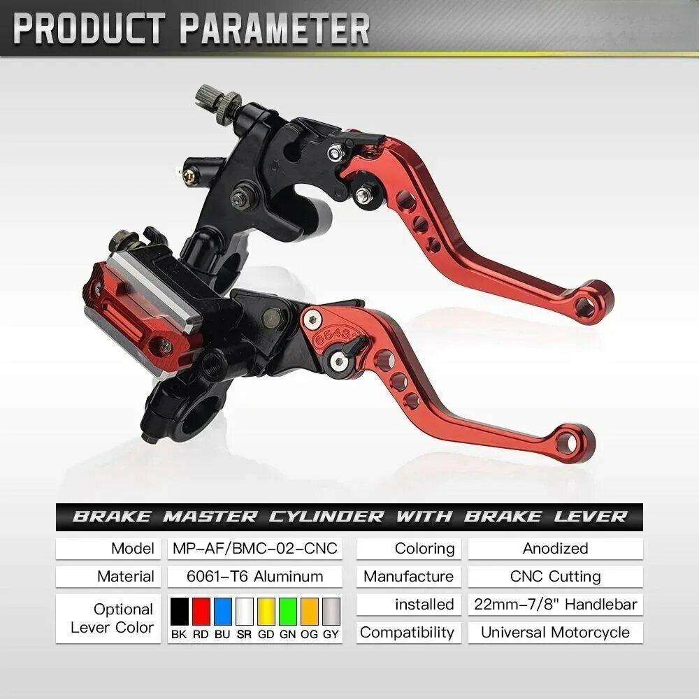 Комплект рычагов (ручек) тормоза и сцепления складные (неломайки) для мотоцикла и питбайка (красный)
