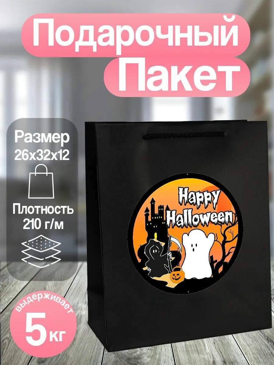 Подарочный пакет большой черный Хэллоуин, упаковка для подарка, 26х31 см
