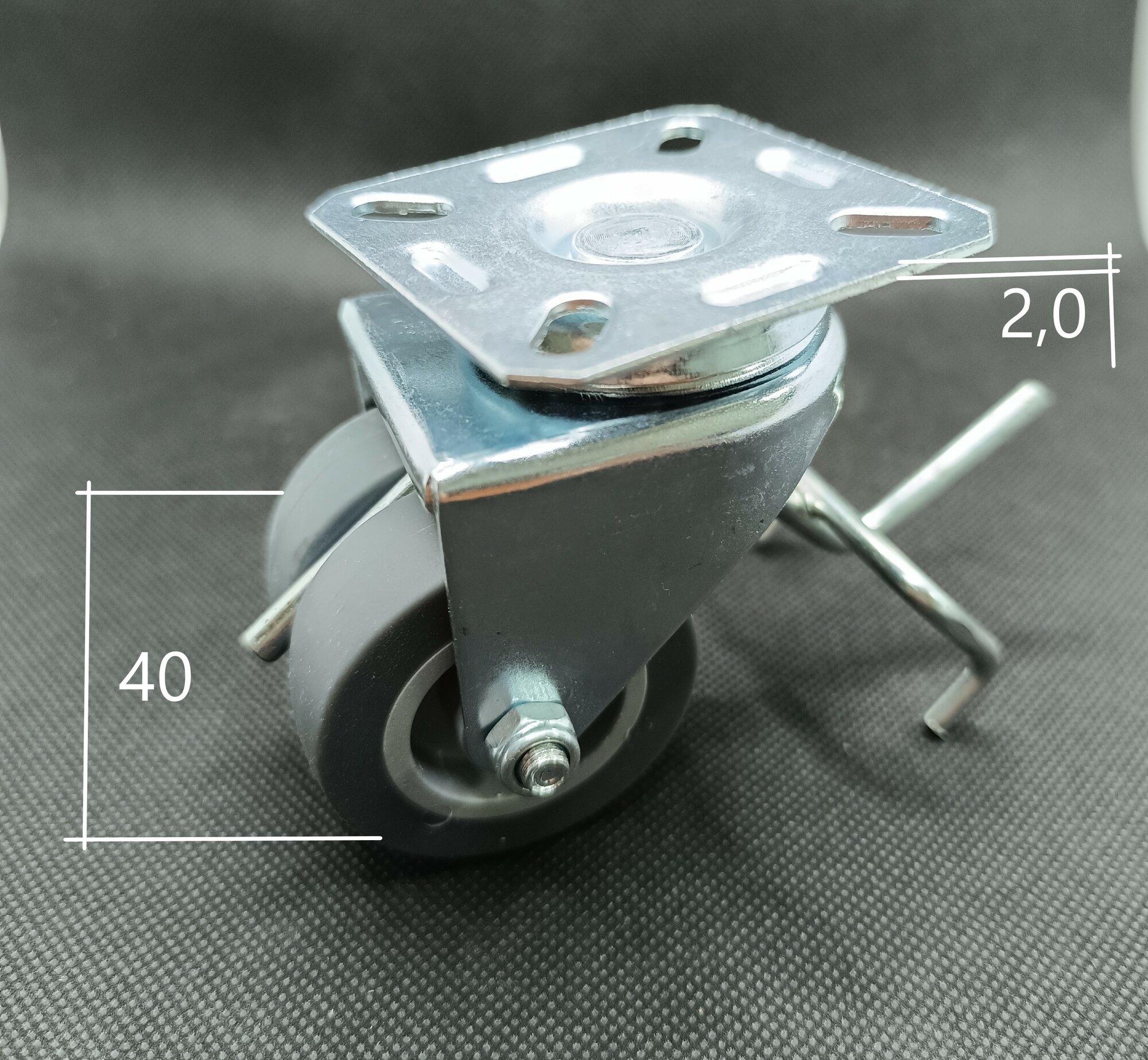 Колеса викарт для тележек серая резина 50мм поворотное сдвоенное