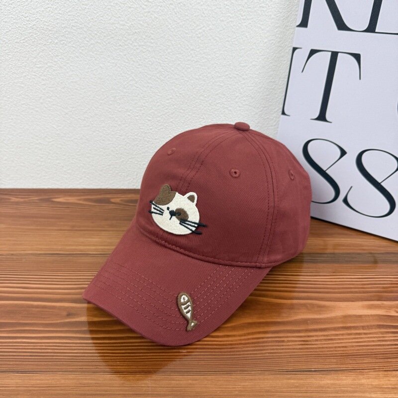 Новая летняя универсальная бейсболка с милым котенком и рыбкой с маленьким лицом, простая и дышащая летняя бейсболка с защитой от солнца с рисунком мультфильма