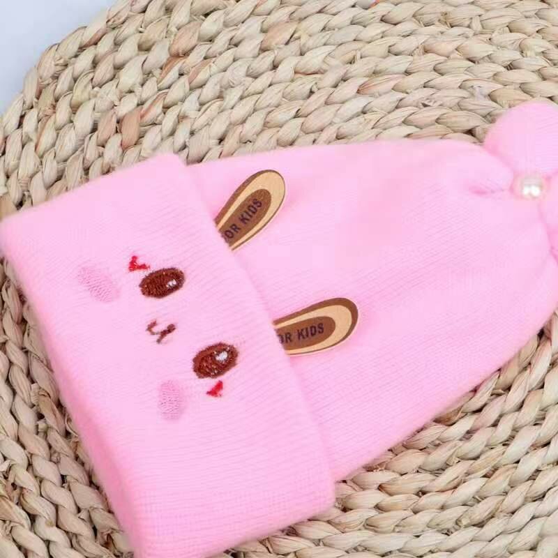 Осенне-зимняя новогодняя шапка с кроликом, шапка для новорожденного, утепленная детская теплая двухслойная шерстяная шапка для детей 0-6 месяцев