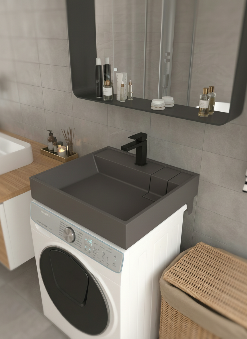 Раковина над стиральной машиной Uperwood Naomi Quartz, серая, 60 см