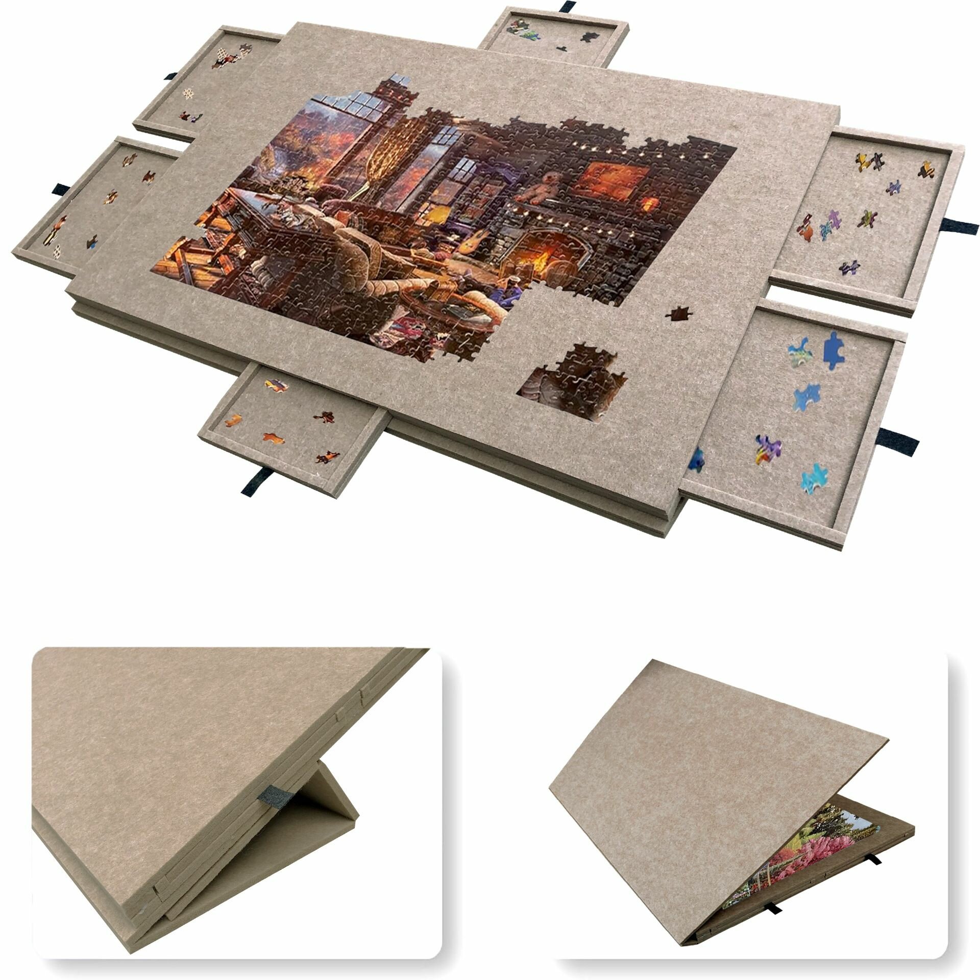 Коврик-стол для пазлов с 6 ящиками, Стол коврик для сборки пазлов 1000PCS