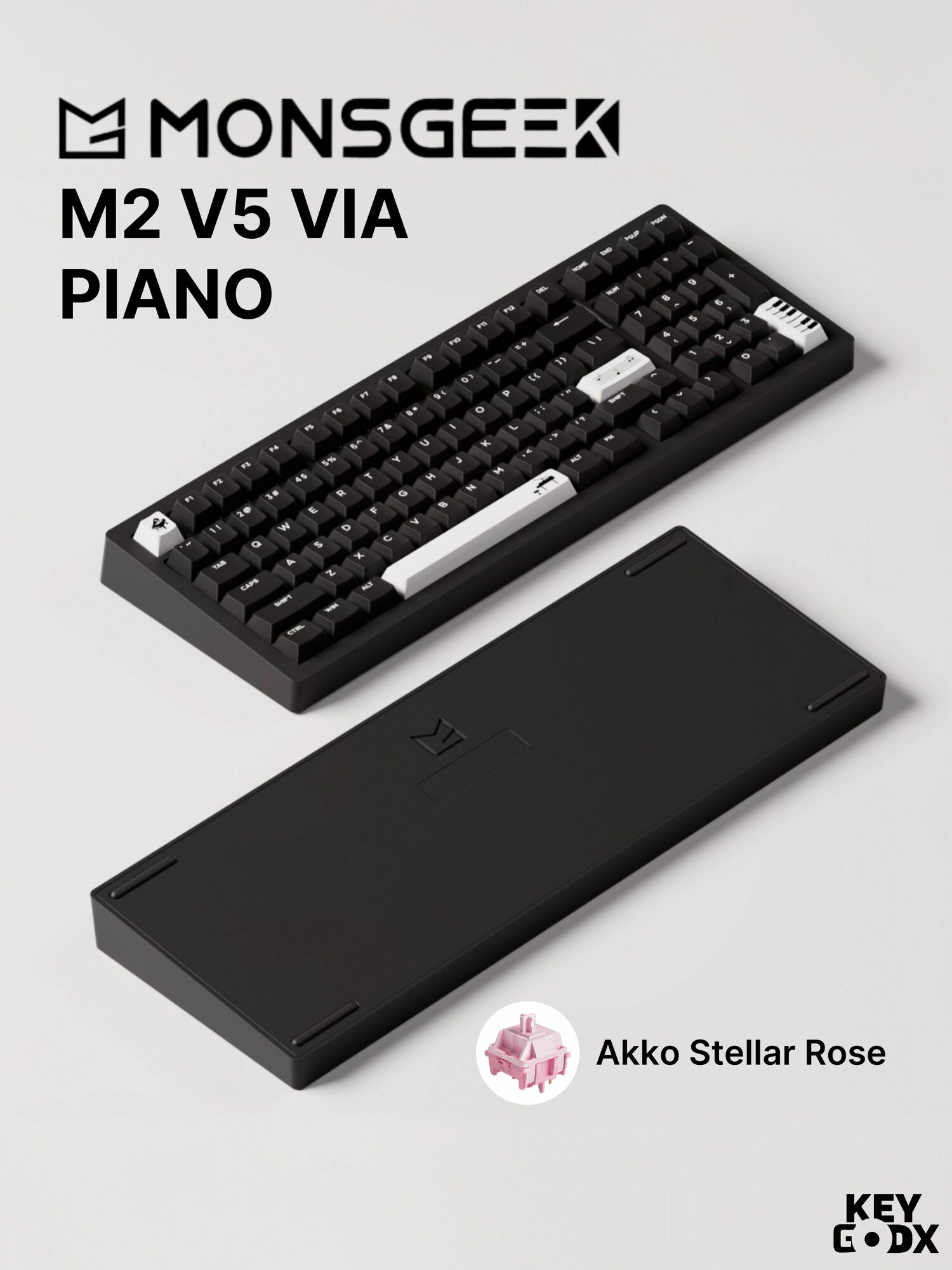 Игровая клавиатура MonsGeek M2 V5 VIA Black Piano, (Akko Stellar Rose Switch), Беспроводная, Английская раскладка, Черная