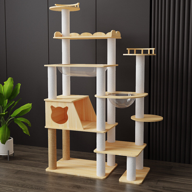 Кошачий лазательный комплекс, кошачий домик, кошачий дерево, интегрированная простая большая кошачья когтеточка, массив дерева, большая платформа для прыжков, колонна, кошачья вилла