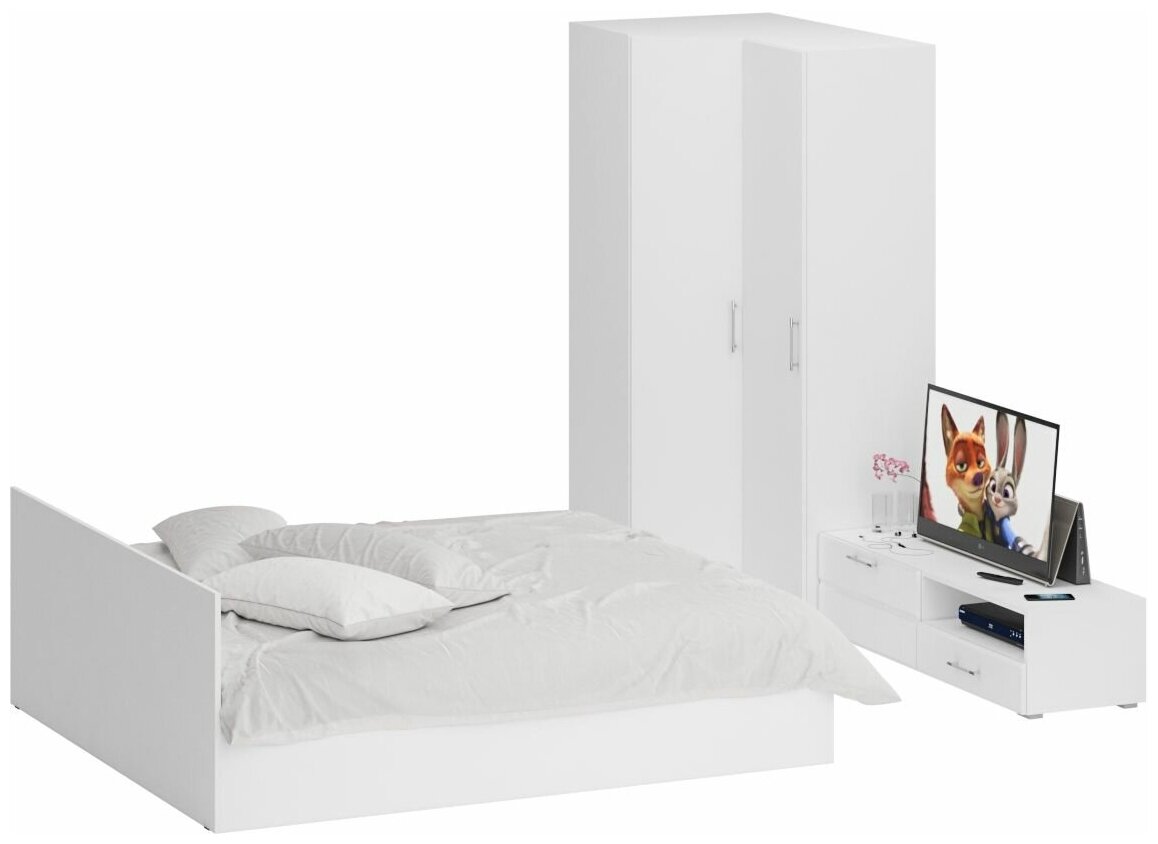 Мебель для спальни белая Стандарт с кроватью 1800, белый, спальное место 1800х2000 мм, без матраса, основание есть