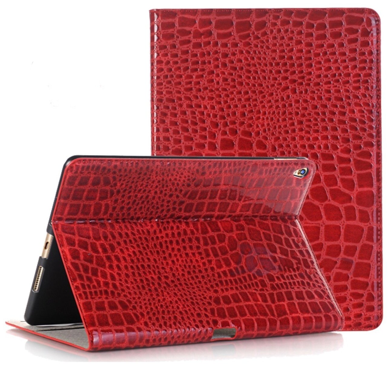Чехол-футляр для планшета Apple iPad Pro 12.9 2017 / iPad Pro 12.9 2015 из лаковой рельефной кожи под крокодила алый
