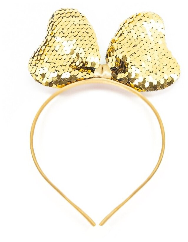 Ободок, Нарядный бант, с пайетками, Золото, 1 шт.