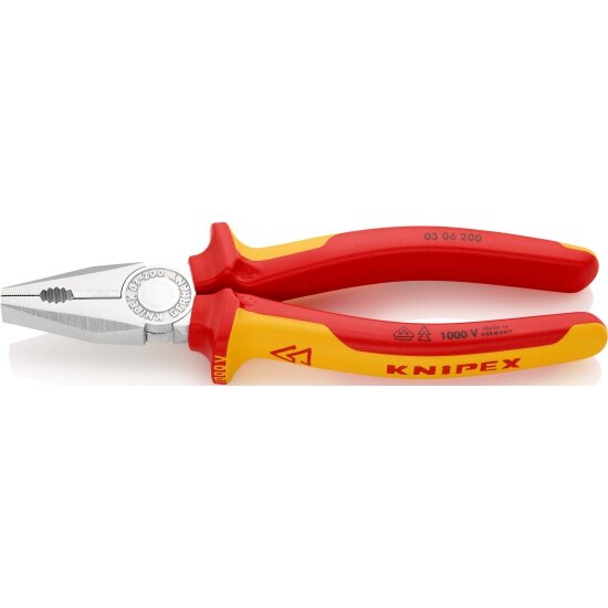 Плоскогубцы комбинированные Knipex KN-0306200SB, 200 мм, VDE, хром, двухкомпонентные рукоятки