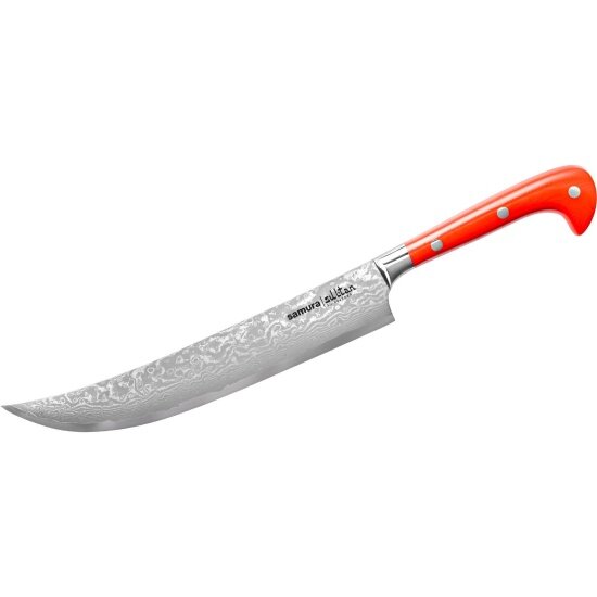 Нож кухонный для нарезки Пчак Samura SULTAN, 210 мм, G-10, красный, дамаск 67 слоев, с больстером (SU-0045DBR/K)