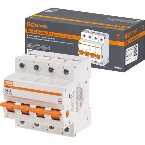 Выключатель нагрузки (мини-рубильник) Tdm Electric ВН-32 4P 63A Home Use, SQ0211-0137