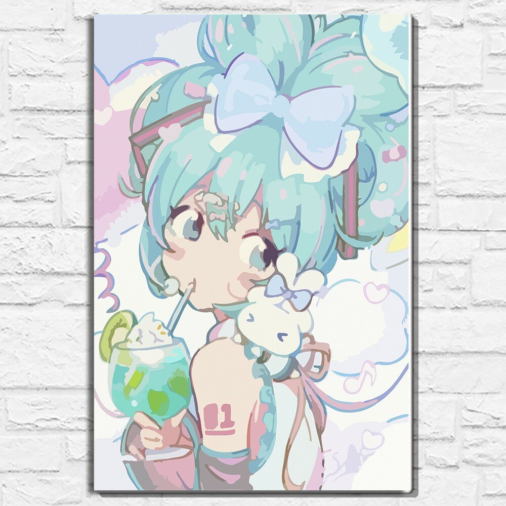 Картина по номерам на холсте аниме мику хацунэ (вокалоид, синаморолл, девушка) - 14896 60х40