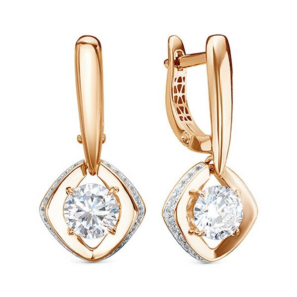 Серьги, красное золото, 585 проба, фианит