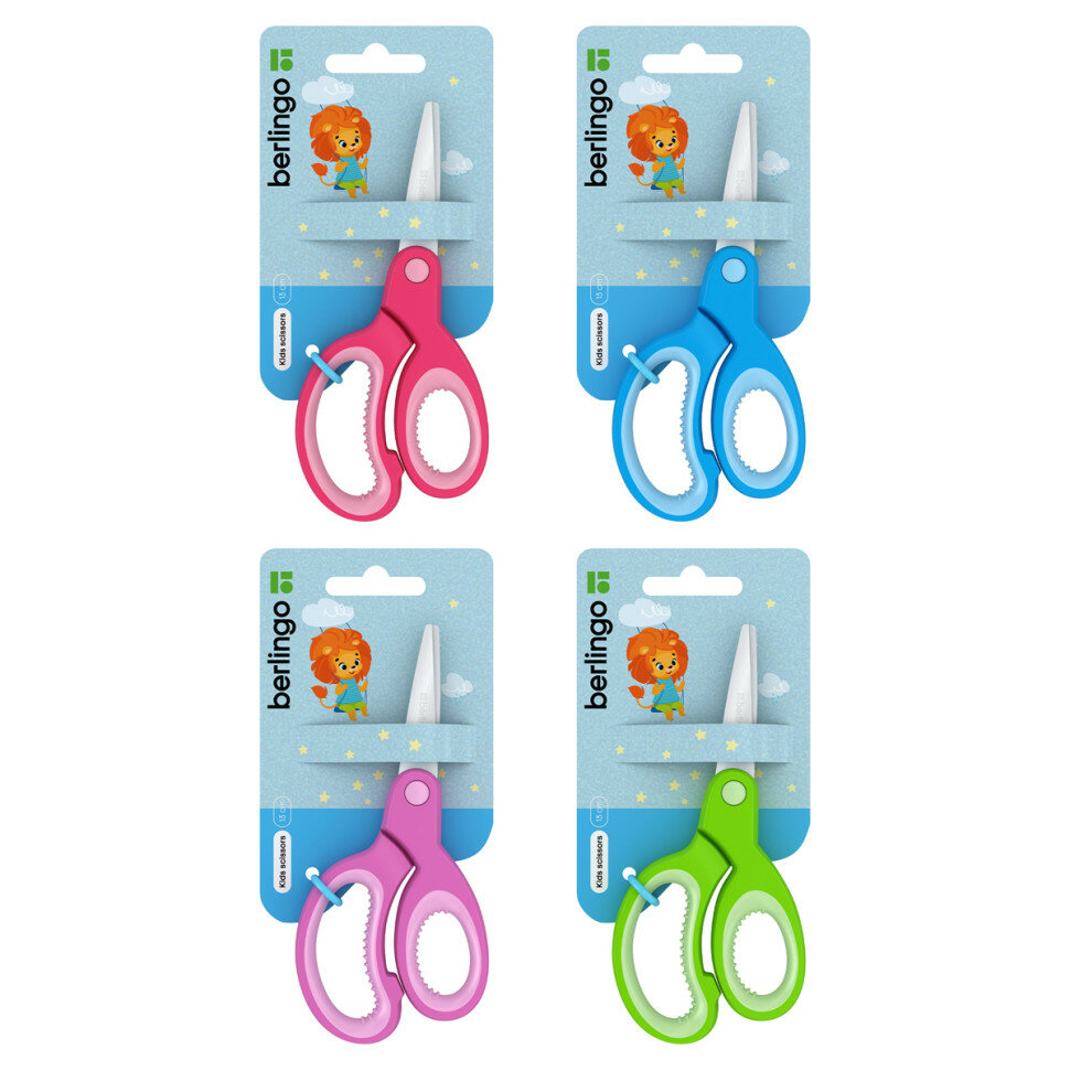 Ножницы детские Berlingo 13см, ассорти, европодвес, 256698