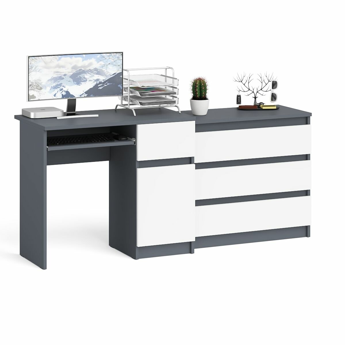 Компьютерный стол для дома, для школьника письменный Спасибо-Мебель 171см графит/белый