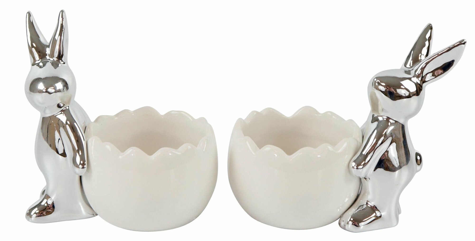 Набор Hoff Interieur 2 подставки для яйца с зайцами, серебро SILBERGLANZ 9x7x10см фарфор