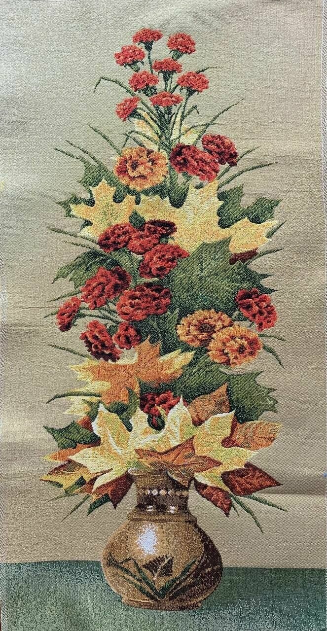 Гобелен, гобелен без рамы 33х67 см / "Осенний букет. Гвоздики"