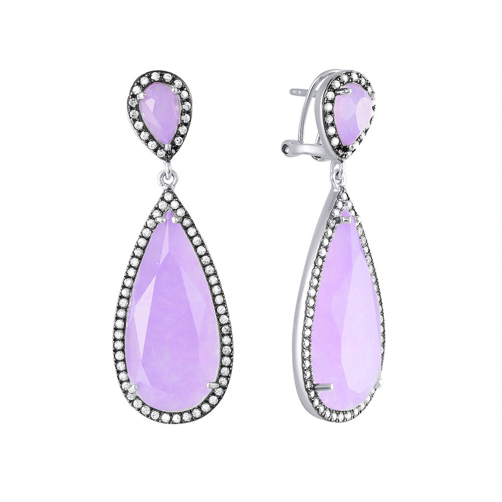 Серьги, серебро, 925 проба, фианит, жадеит