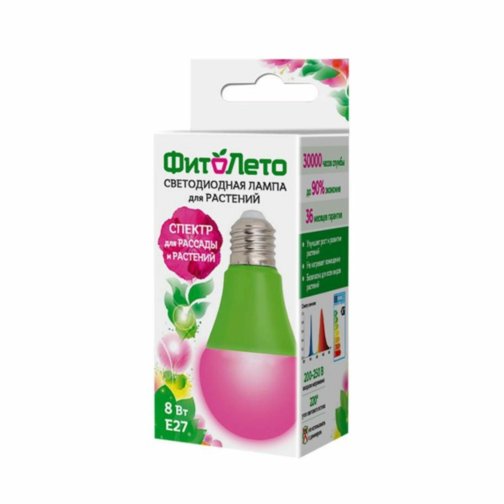 Светодиодная (LED) лампа для растений ФитоЛето 8В Е27 110х60мм