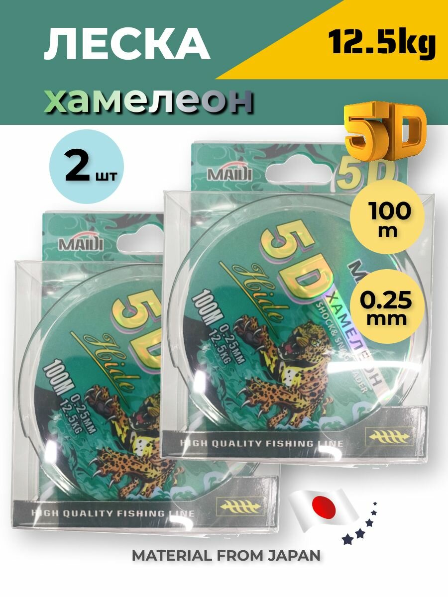 Леска рыболовная 5D невидимка хамелеон 100 м, 2 шт