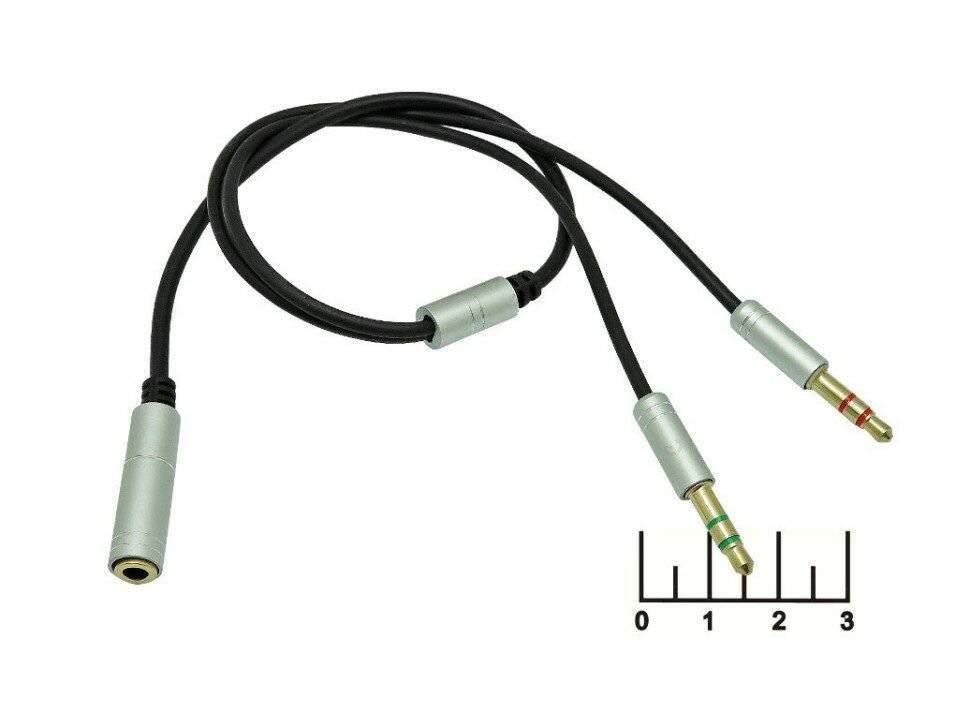 Переходник AUD 3.5 2 штекера стерео (микрофон)/AUD 3.5 4 контакта гнездо gold 30см OT-AVC44