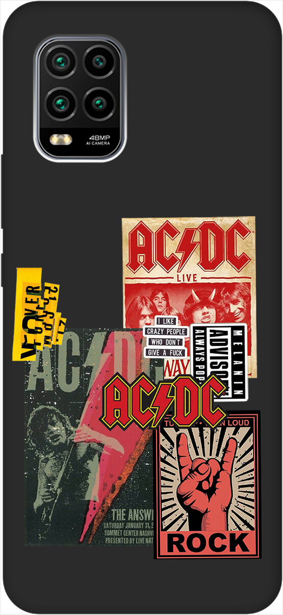 Матовый чехол AC/DC Stickers для Xiaomi Mi 10 Lite / Сяоми Ми 10 Лайт с 3D эффектом черный