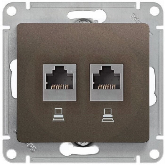 Розетка компьютерная двойная RJ45+RJ45 System Electric Glossa Шоколад GSL000885KK