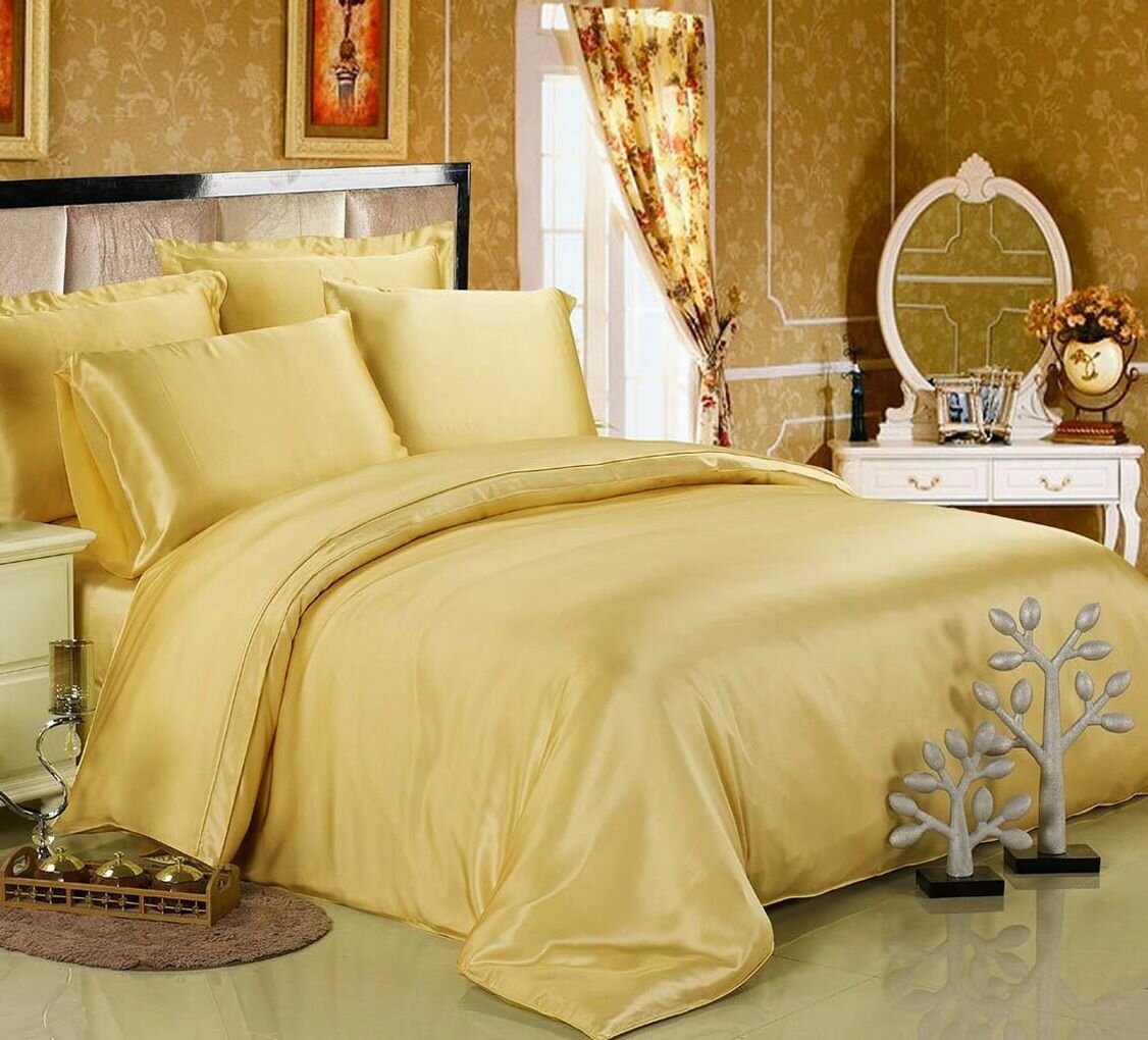 Постельное бельё тенсель King Size семейное на резинке 200х200х30 - "Золотой блеск" с наволочками 50х70
