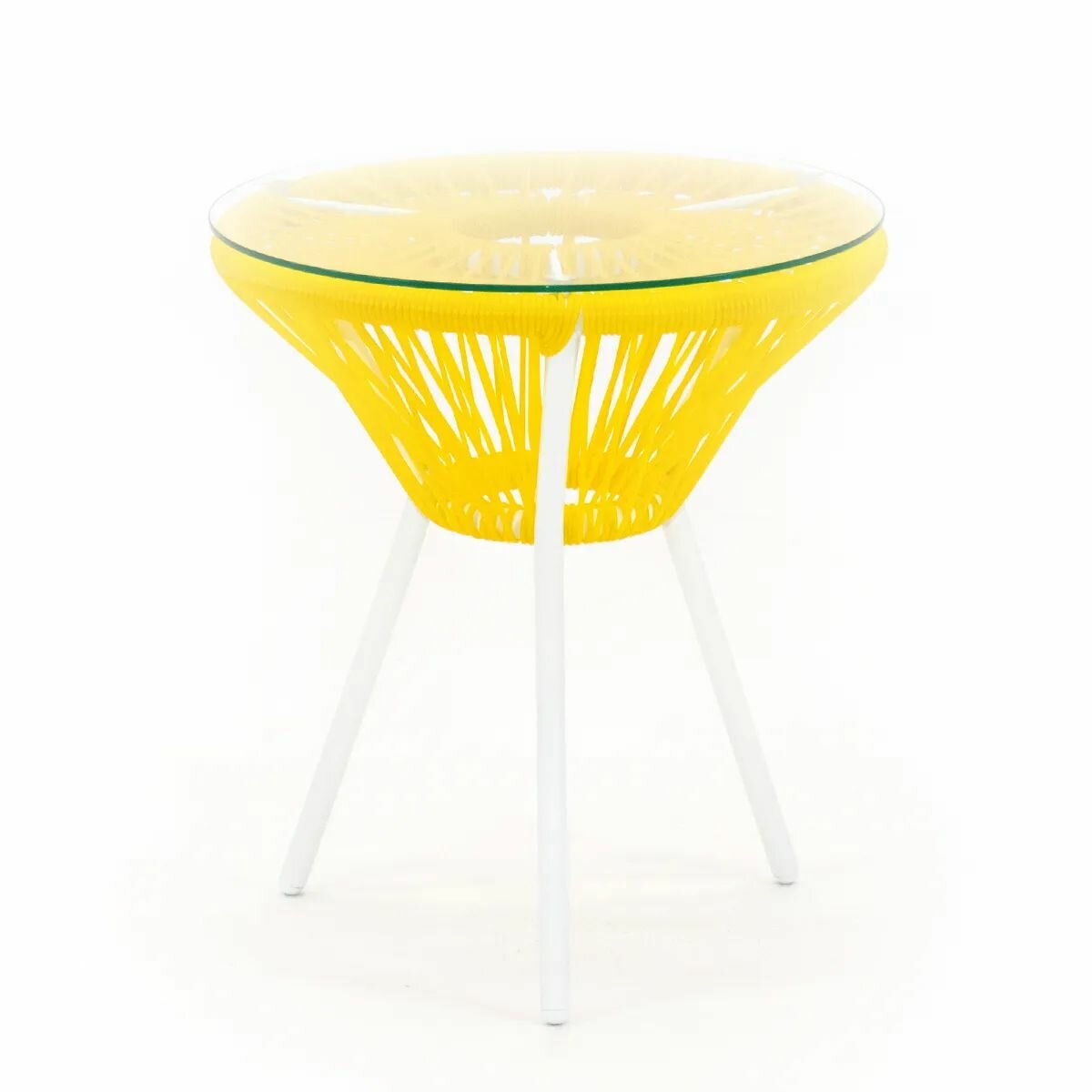 Кофейный стол KORNERA "Акапулько", каркас белый, искусственный ротанг желтый