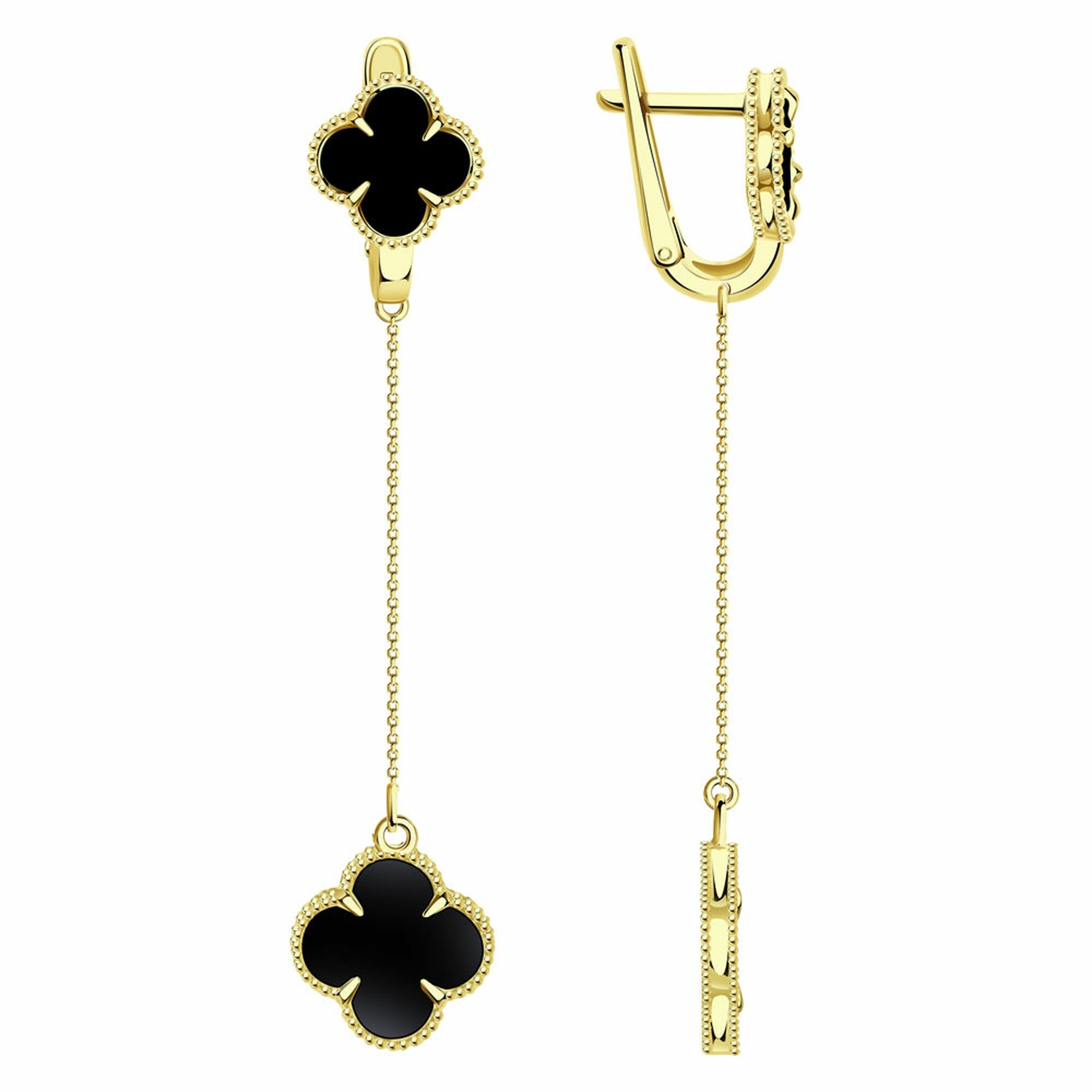 Серьги, желтое золото, 585 проба, оникс