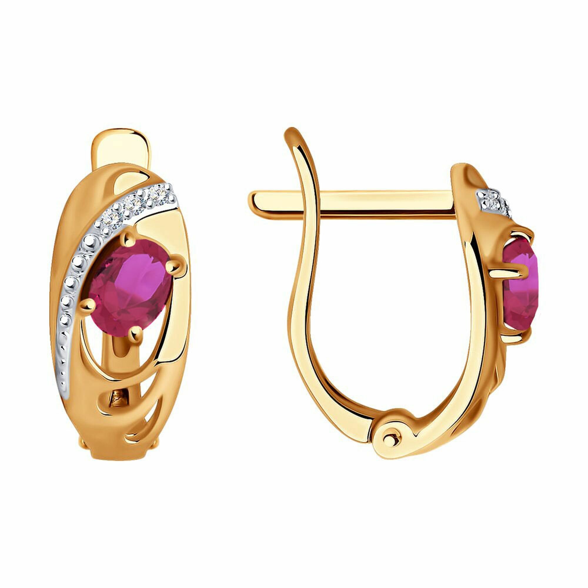Серьги, красное золото, 585 проба, рубин, бриллиант