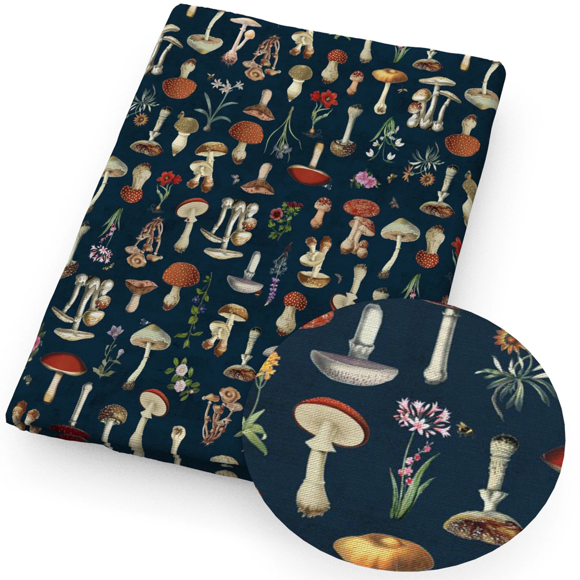 Черная грибная ткань полиэстер хлопок 50*145 см для шитья