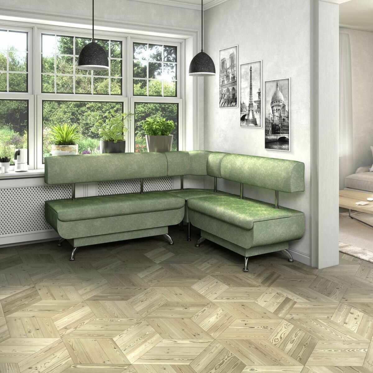 Модульный кухонный диван Валенсия (МД 1200 + МУ 500 + МД 700 мм) велюр Мохито (Бител)