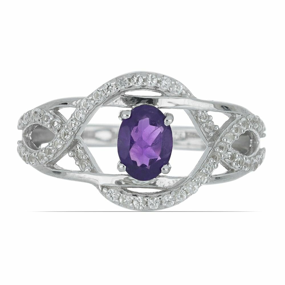 Кольцо, серебро, 925 проба, родирование, топаз, аметист