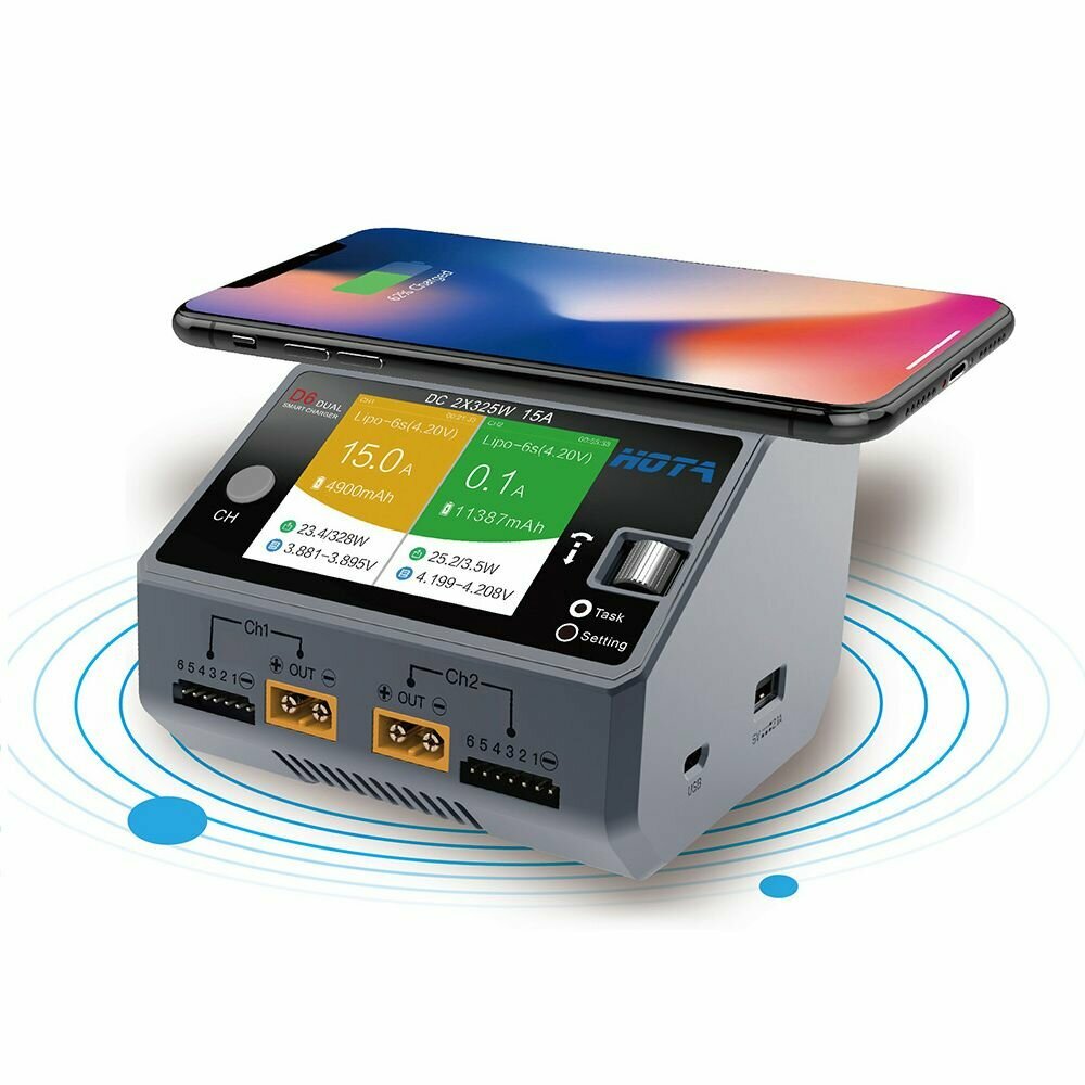 HOTA D6 Dual Channel Smart Charger 2 * DC325W 15A для Lipo NiMH Battery Phone Беспроводная