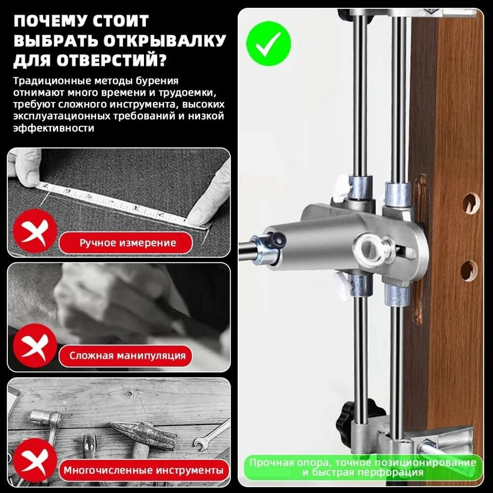 Шаблон для врезки дверных замков, ручек, личинок / Кондуктор для врезки дверных замков, с 5 лезвией