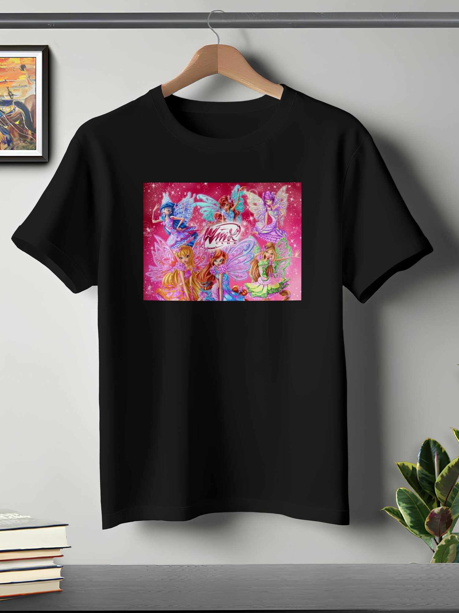 Футболка ONEQ унисекс 68-70 (6XL) размер с принтом Винкс, черная