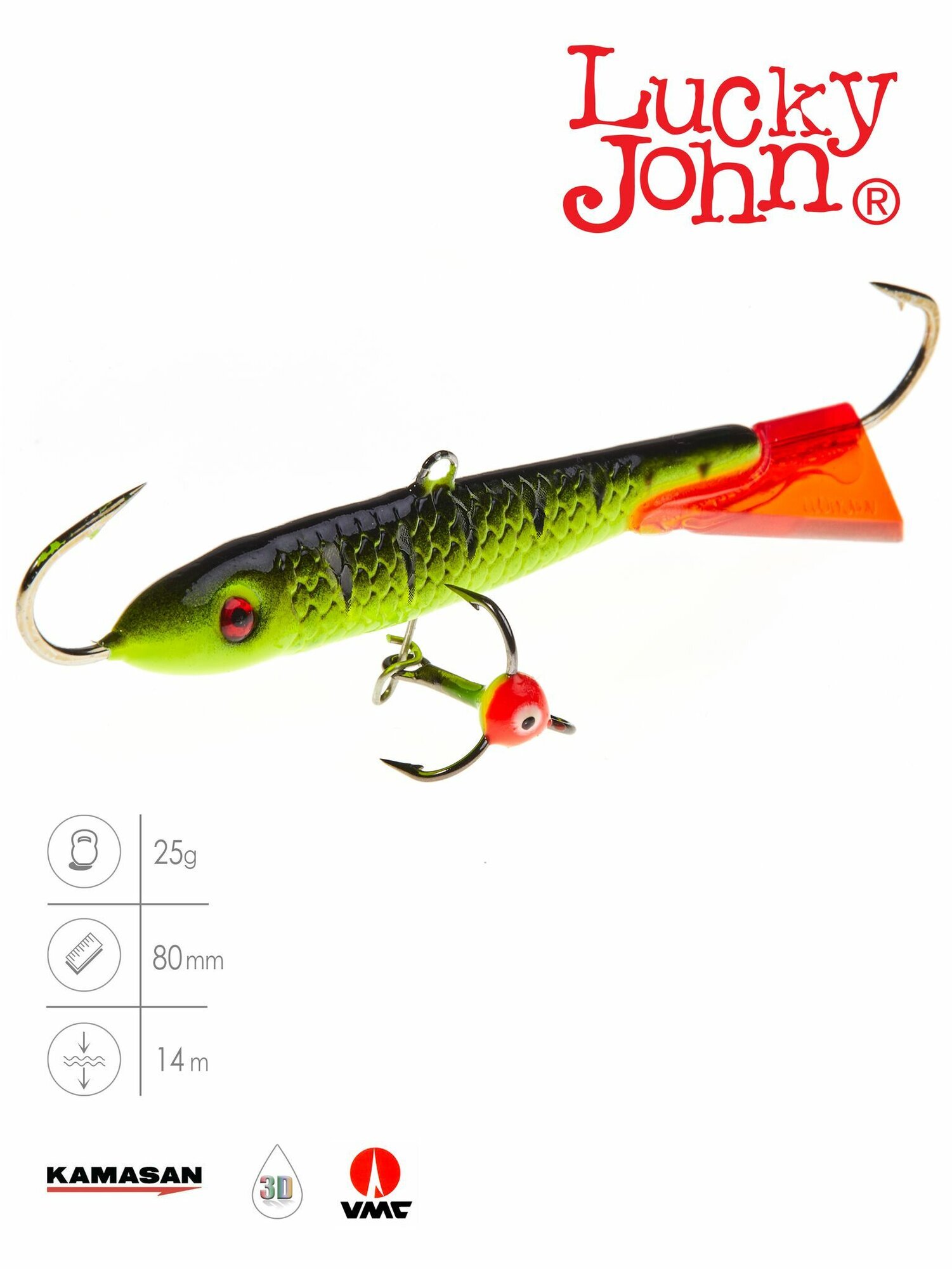 Балансир для рыбалки lucky john CLASSIC 8 с тр. 80мм/31RT блистер, зимние снасти рыболовные с крючком, приманка силиконовая