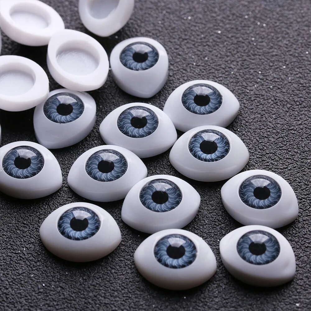 Кукольные глаза овальные, 11x14mm, Белый/Grey, 20шт