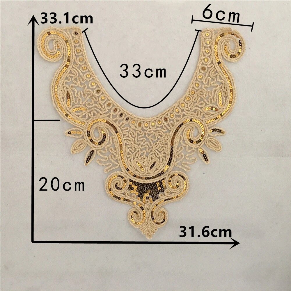 Золотой вышитый воротник из полиэстера, style 2058, 1pcs