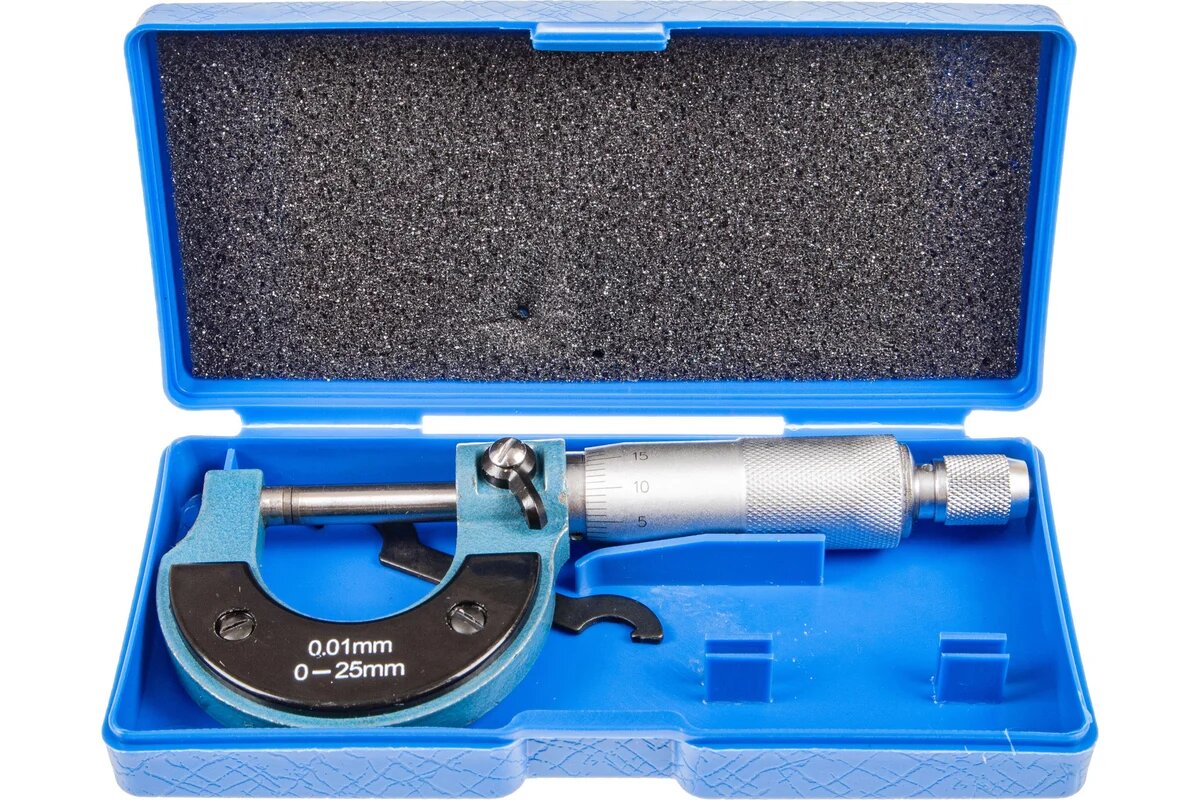 Эврика Микрометр 0-25 мм, шаг 0.01 мм, в футляре ER-00025 для точных измерений