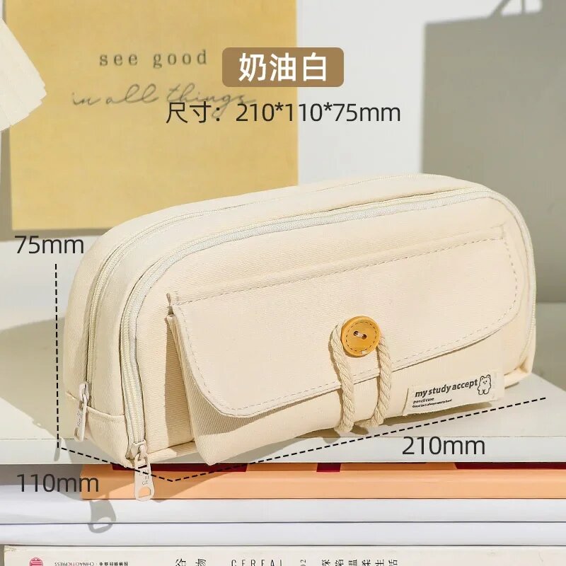 Японский многослойный пенал с веревочной пряжкой Бежевый, Cream white